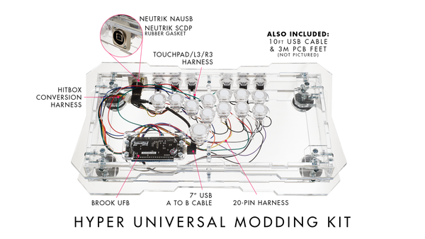 UNIVERSAL MODDING KIT: HYPER EDITION w/Brook UFB / Custom USB Cables / – Arcade Shock